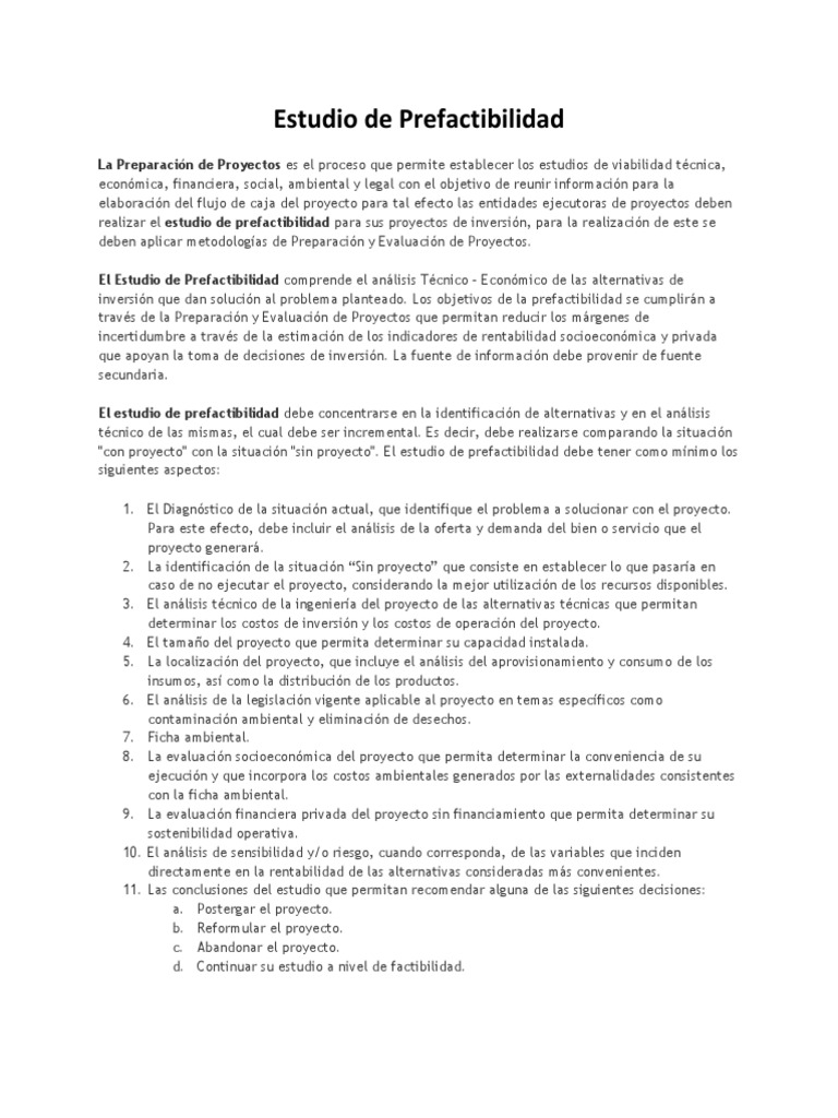 Estudio de Prefactibilidad PDF | PDF | Toma de decisiones | Ciencias ...