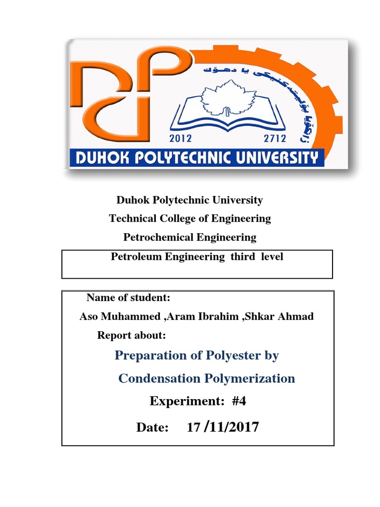Preparation of Polyester by Condensation Polymerization | PDF