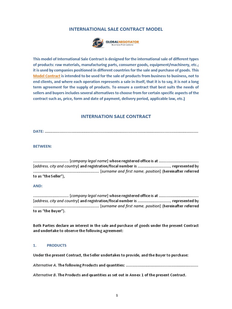International Sale Contract Model Template | PDF | Prices | Sales