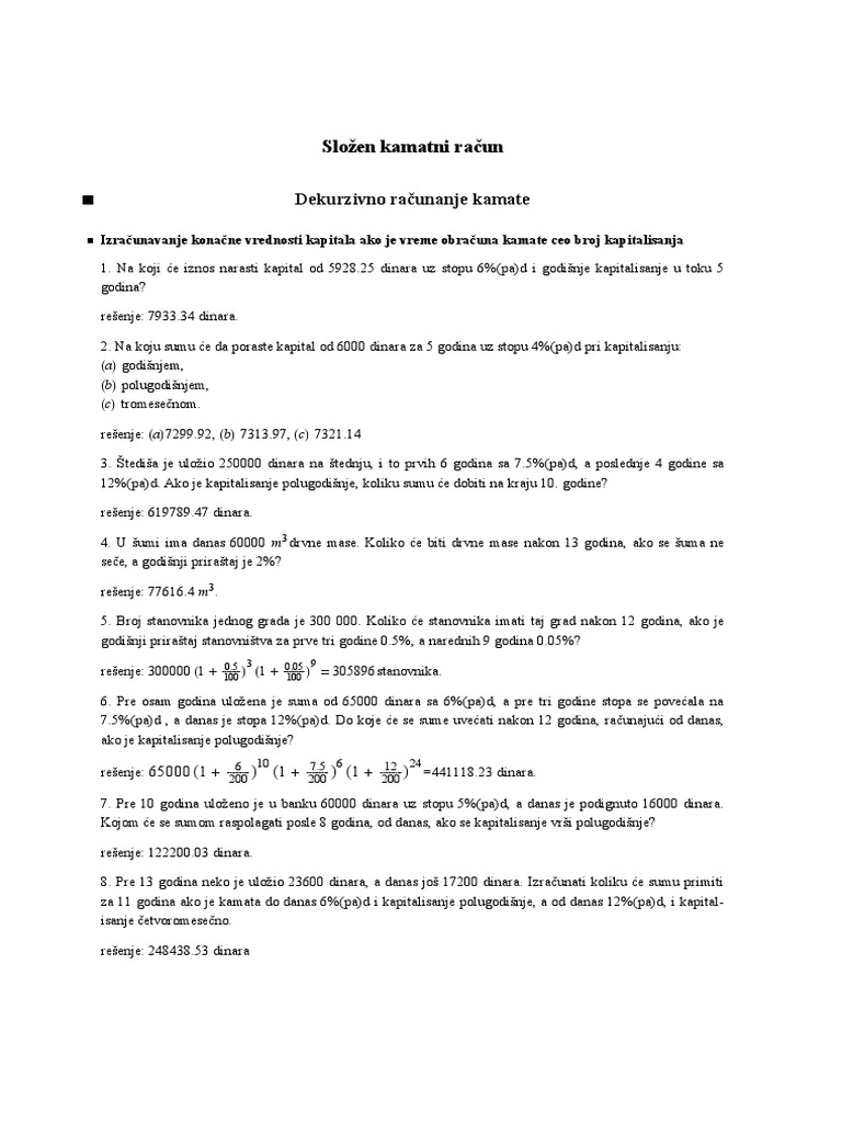 Slozen Kamatni Racun Zadaci | PDF