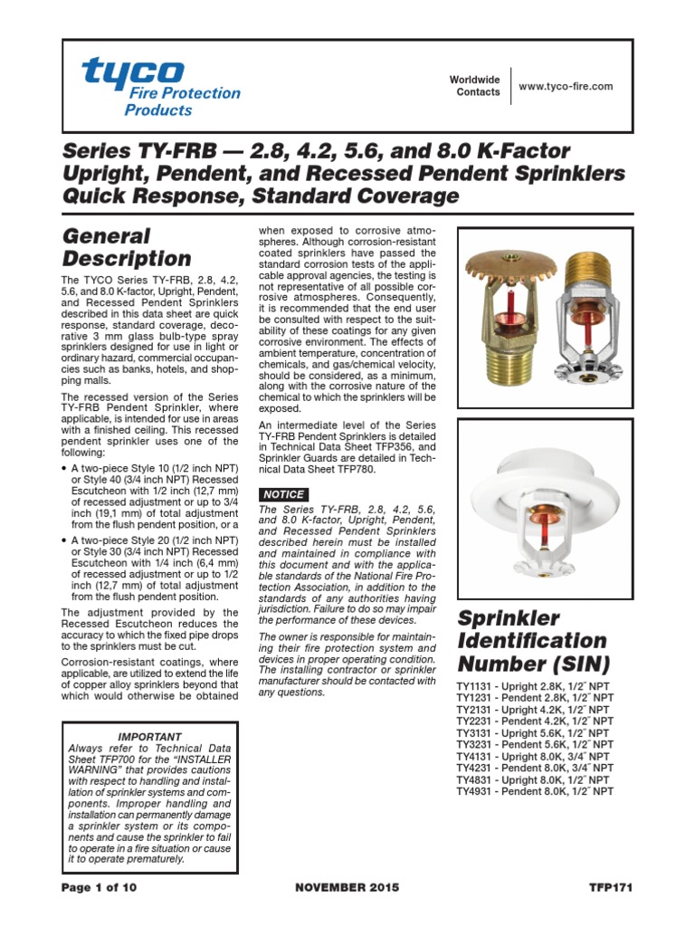 Tyco | PDF | Fire Sprinkler System | Screw