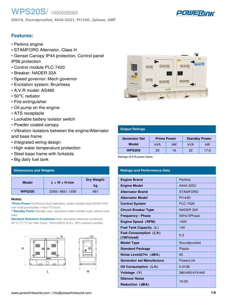 Powerlink 20 KVA Data Sheet | PDF | Radiator | Engines