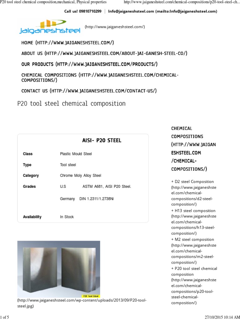 P20 Tool Steel Description | PDF | Steel | Building Materials