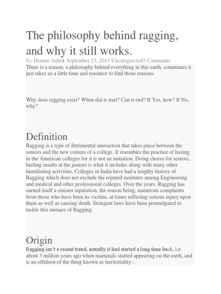 The Philosophy Behind Ragging | PDF | Abusive Behaviour | Society