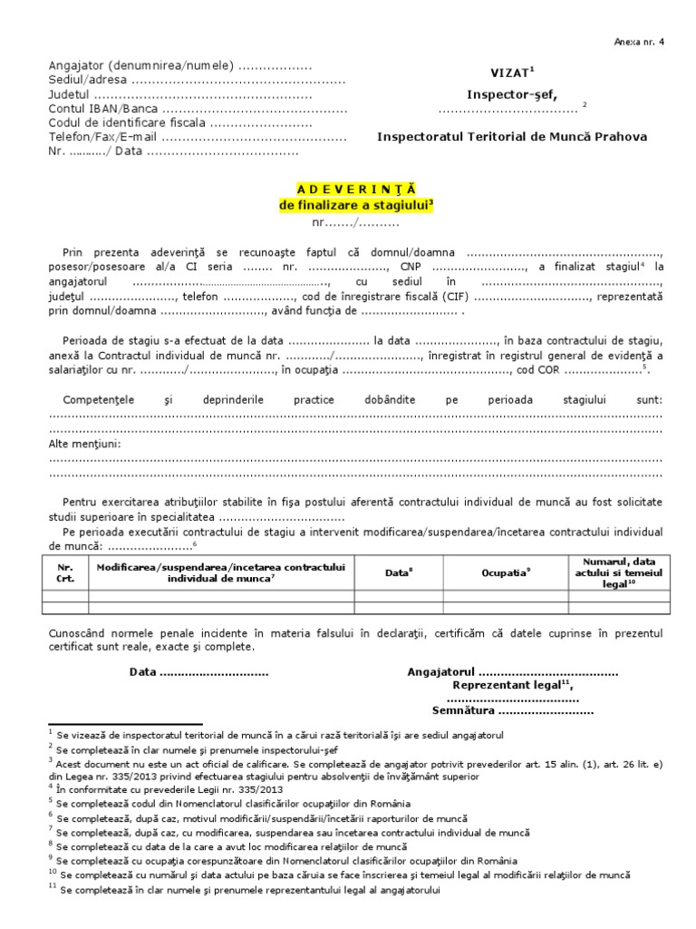 Anexa Nr. 5 - Adeverinta de Finalizare a Stagiului