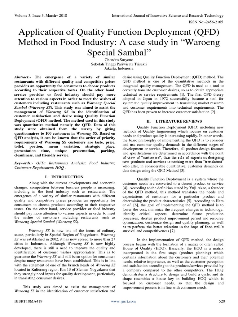 Application of Quality Function Deployment (QFD) Method in Food ...