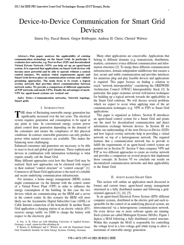 Device-to-Device Communication For Smart Grid Devices | PDF | Virtual ...
