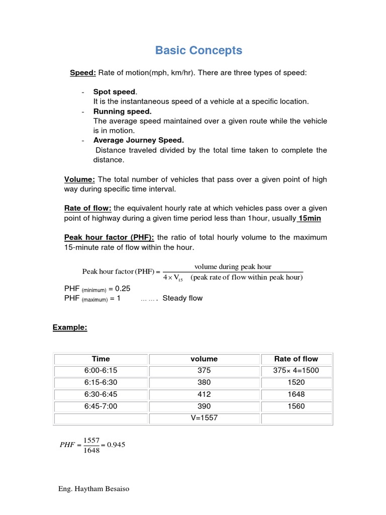 Basic Concepts: Hour) Peak Within Flow of Rate (Peak V 4 Hour Peak ...