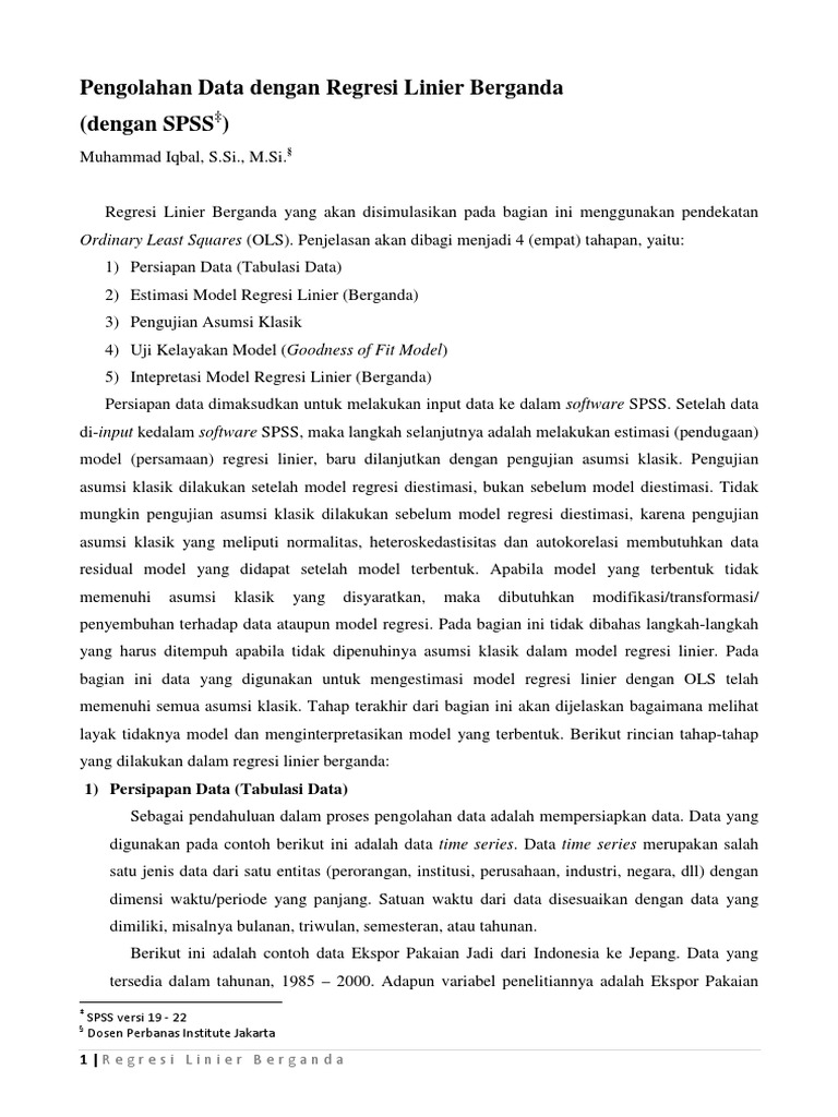 Regresi Linier Berganda SPSS1 PDF | PDF