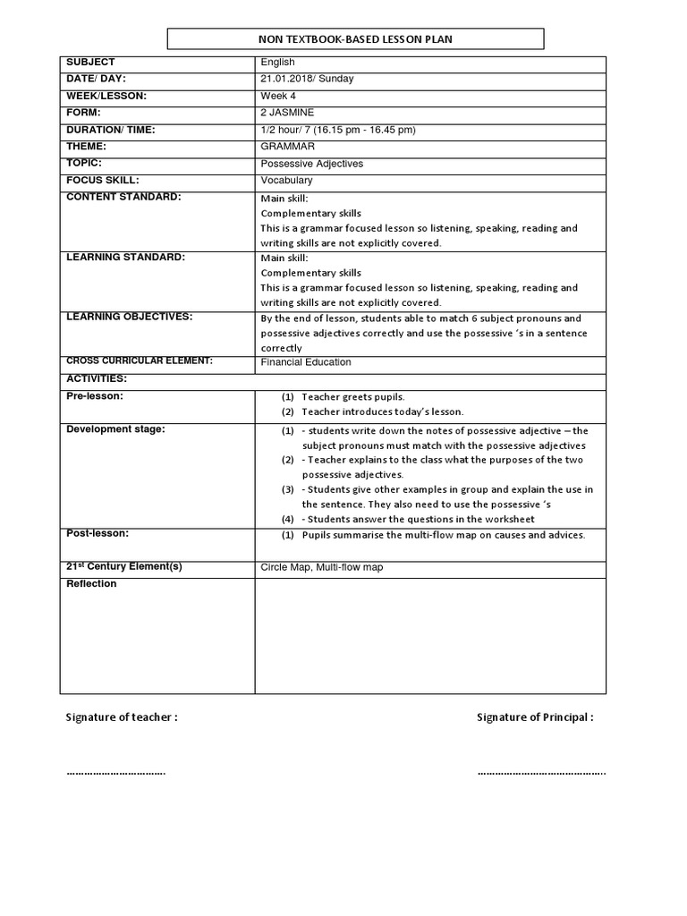 English Lesson Plan Sample | PDF | Lesson Plan | English Language