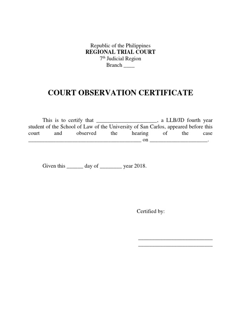 Court Observation Certificate (RTC and MTCC) | PDF