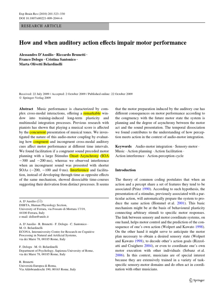 How and When Auditory Action Effects Impair Motor Performance | PDF | Perception | Experiment