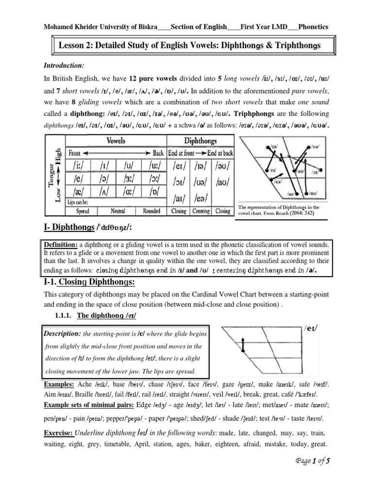 Diphthongs and Triphthongs in English | PDF | Vowel | Oral Communication