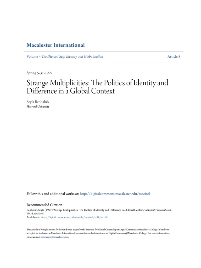 Seyla Benhabib - Strange Multiplicities - The Politics of Identity and ...