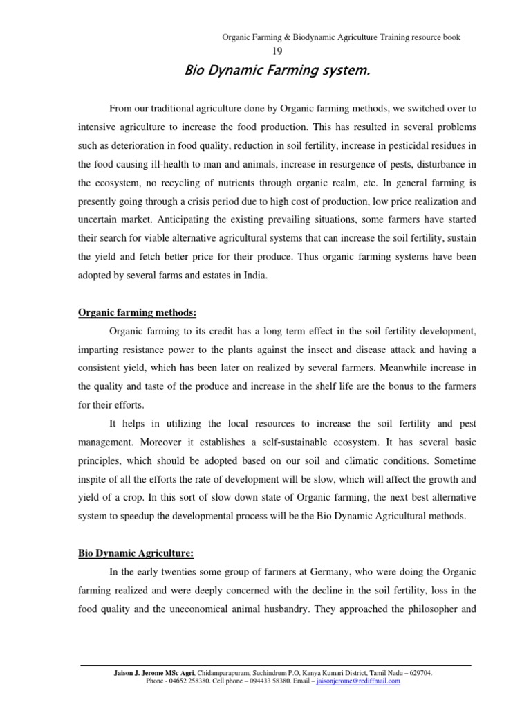 Bio Dynamic Farming System - in Agriculture | PDF | Organic Farming ...