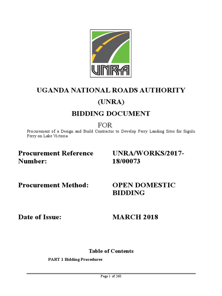 Sigulu Ferry Landing Sites Bid | PDF | Construction Bidding ...