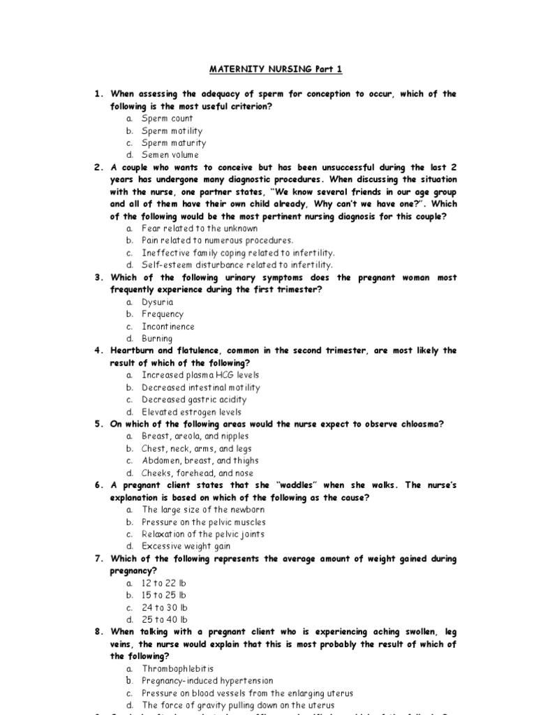 Maternity Nursing Assessment Questions | PDF | Childbirth | Pregnancy
