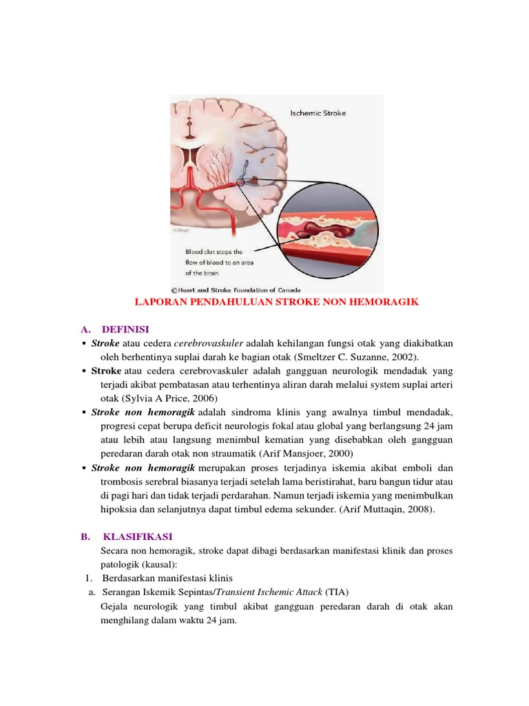 Laporan Pendahuluan Stroke Non Hemoragik | PDF