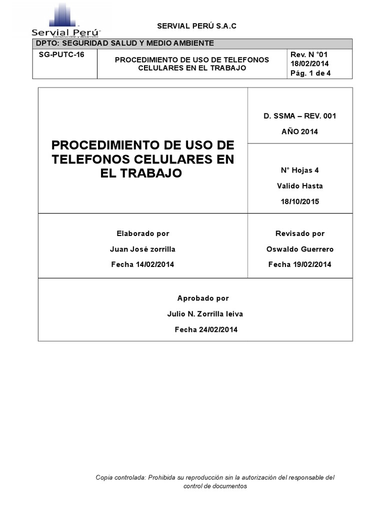 Uso Seguro de Celulares en el Trabajo | PDF | Teléfonos móviles ...