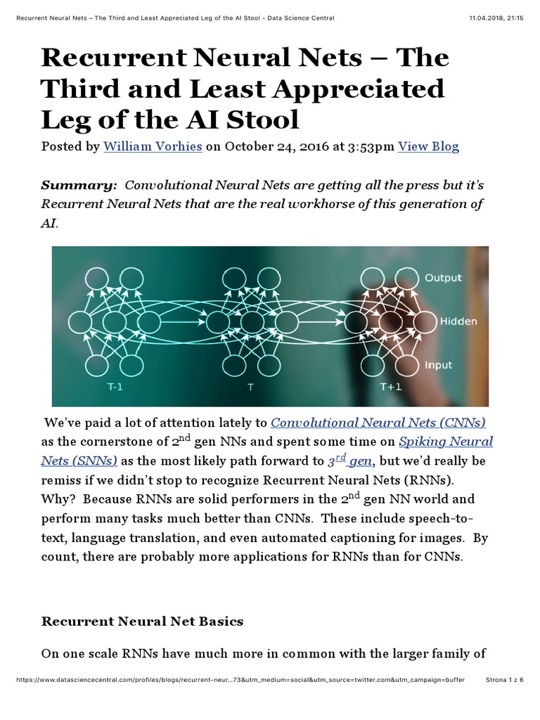 Recurrent Neural Nets - The Third and Least Appreciated Leg of The AI ...