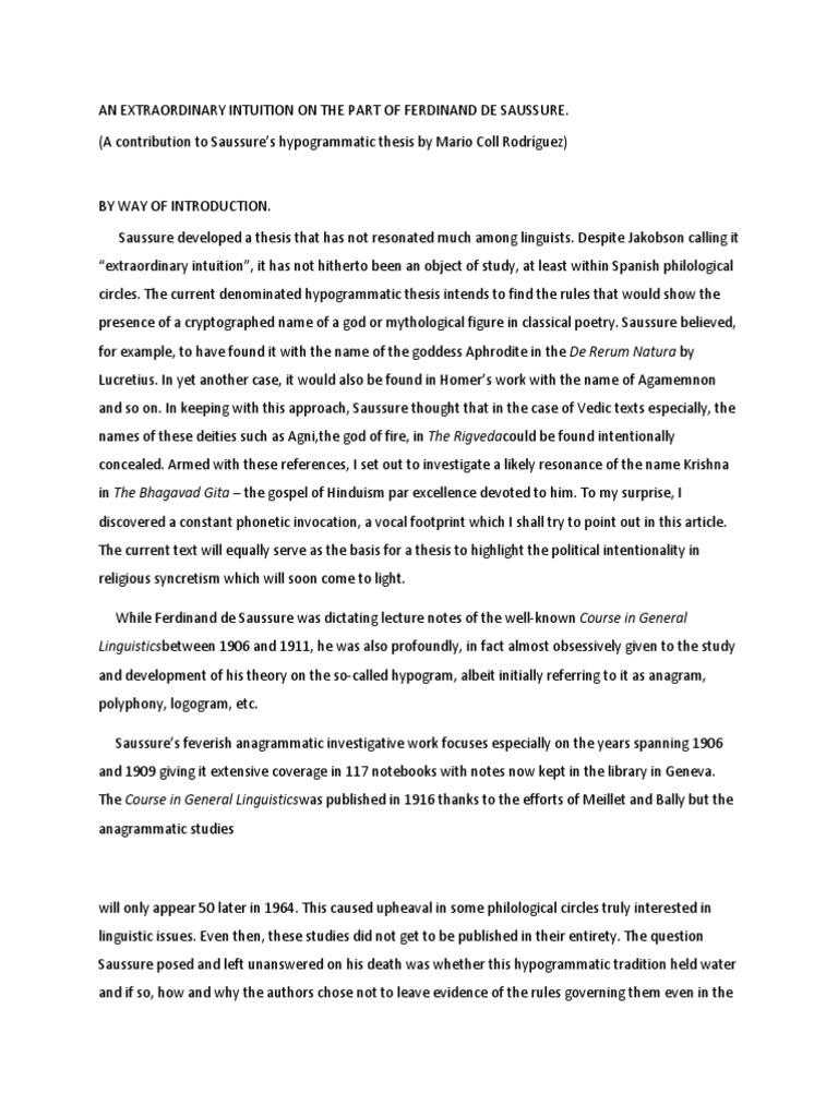 Saussure Hypogram Thesis | PDF | Vedas | Mantra