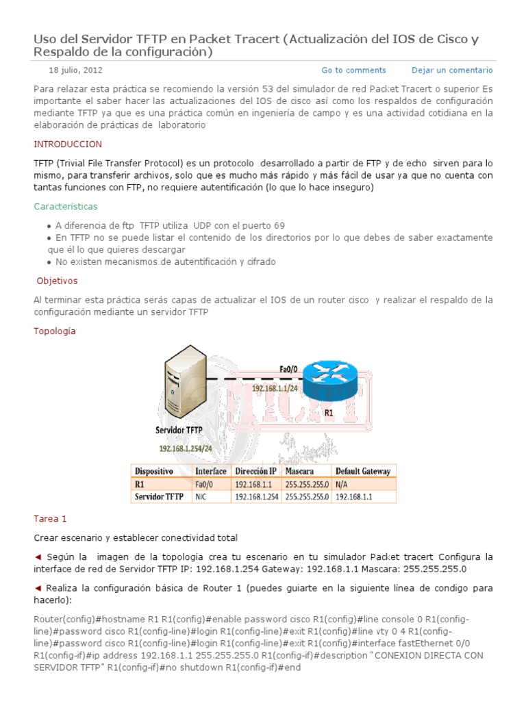 Uso Del Servidor TFTP en Packet Tracert | PDF | Protocolo de ...