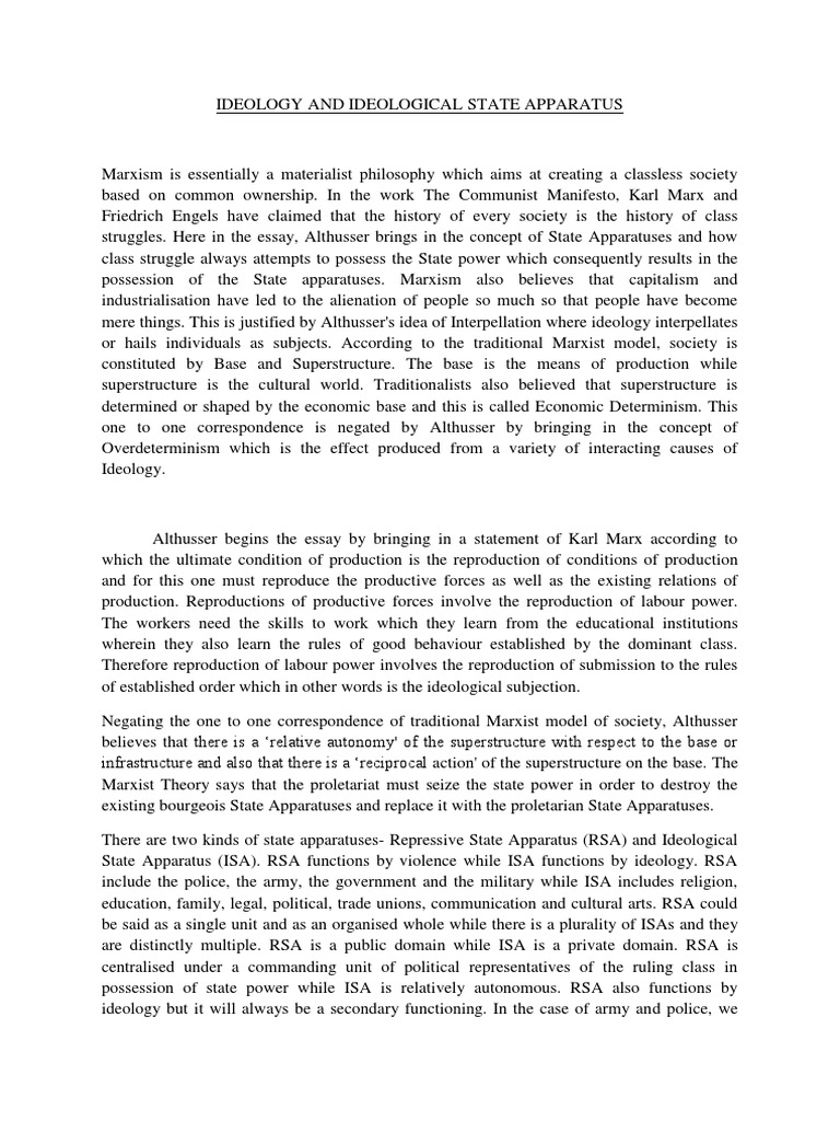 Louis Althusser: Ideology and Ideological State Apparatus | PDF | Louis ...