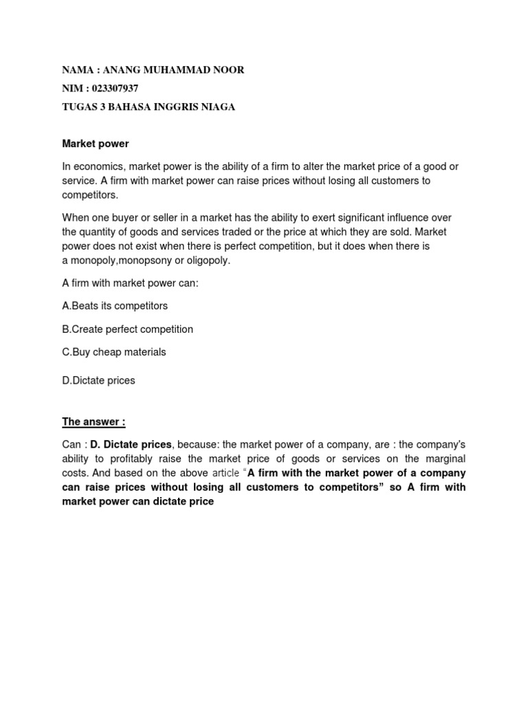 Market Power and Price Dictation: An Analysis of a Firm's Ability to ...