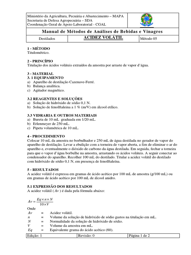 Destilados - 05 Acidez Volátil | PDF | Ácido | Titulação
