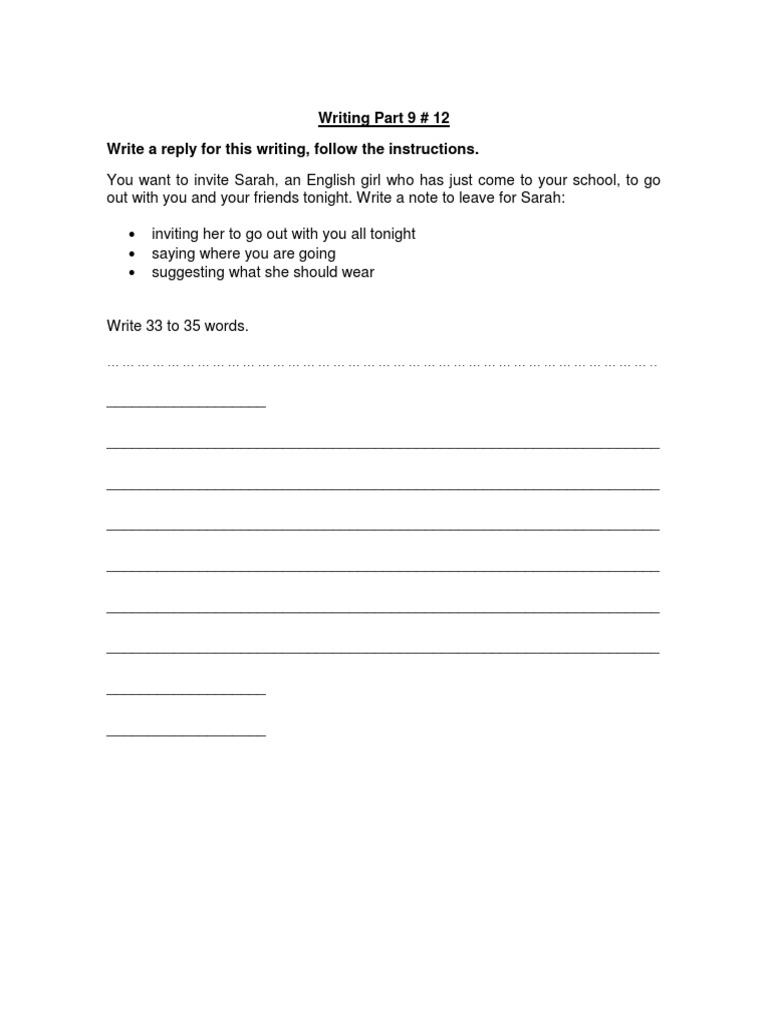 KET Writing Part 9 No 12