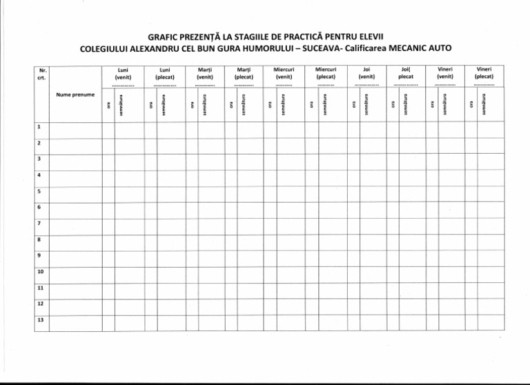 Fisa Prezenta Practica | PDF