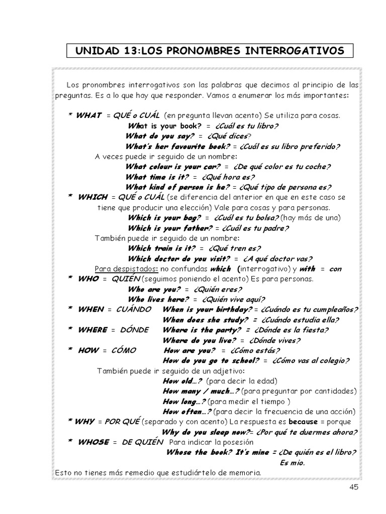 13 Los Pronombres Interrogativos | PDF | Ocio | Entretenimiento (general)