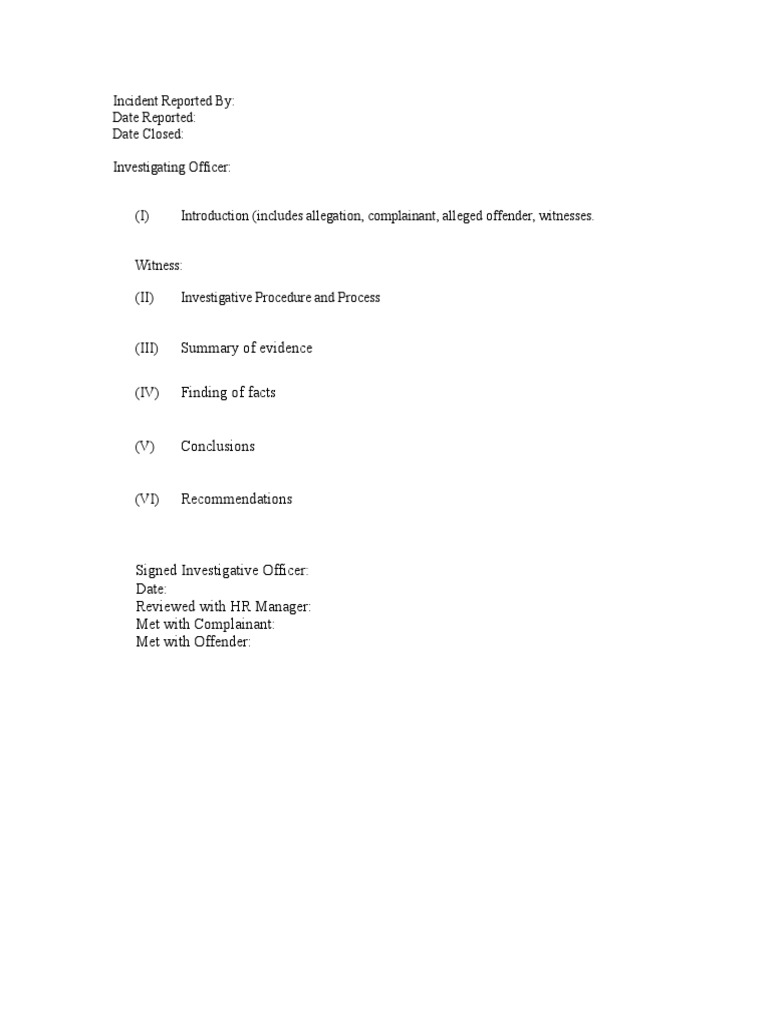 Investigation Template | PDF