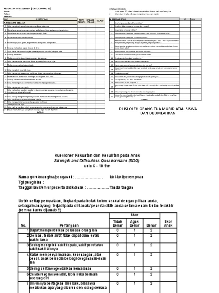 Instrumen Penjaringan SD, SMP, Sma | PDF
