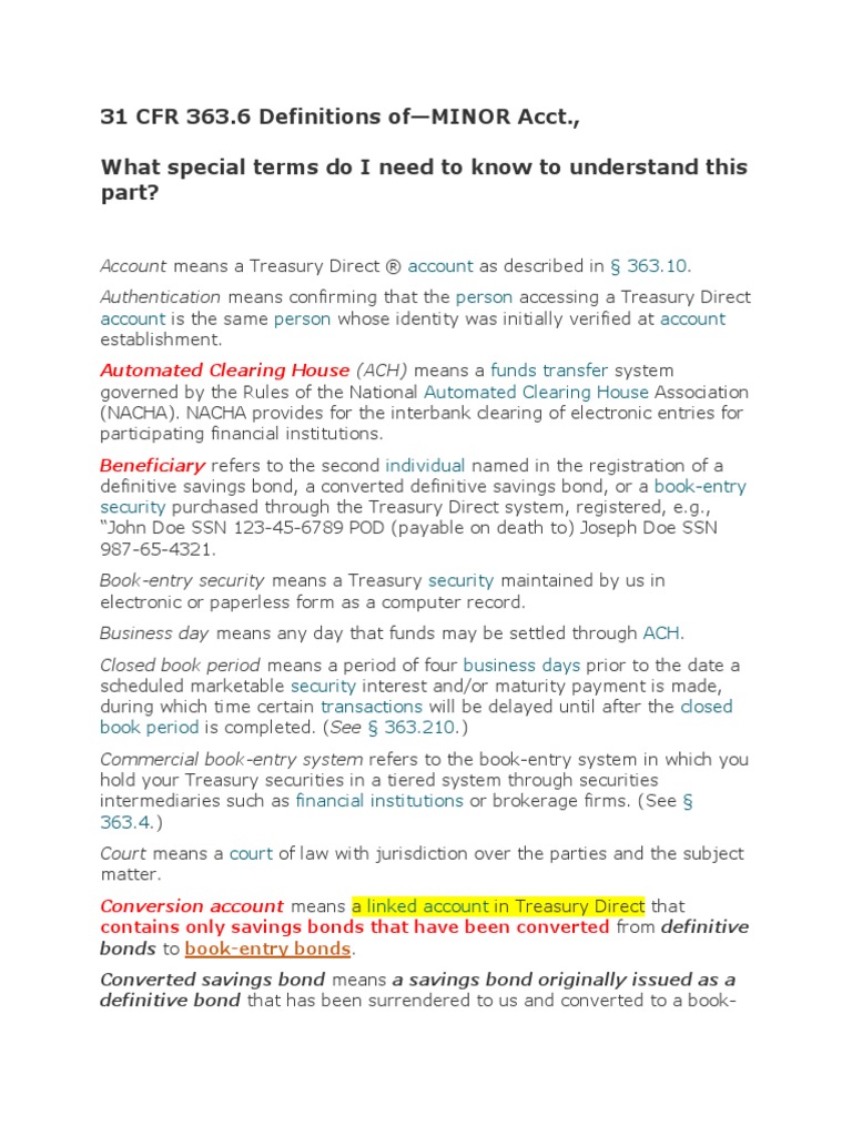 Definitions for Minor Accounts in Treasury | PDF | United States ...