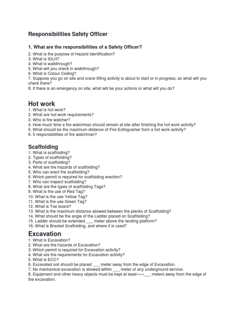 Hot Work: Responsibilities Safety Officer | PDF | Scaffolding | Crane ...