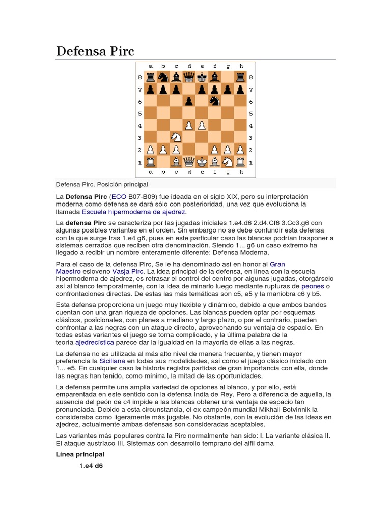 Defensa Pirc | PDF | Ajedrez | Teoría del ajedrez