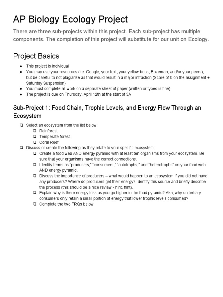 Ap Biology Ecology Project 2 | PDF | Food Web | Biogeochemistry