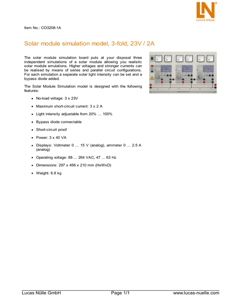 1851 E Solar Module Simulation Model 3-Fold 23V 2A | PDF
