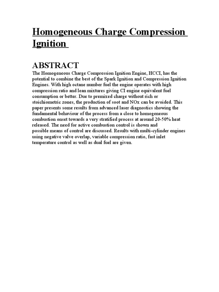 Homogeneous Charge Compression Ignition | PDF
