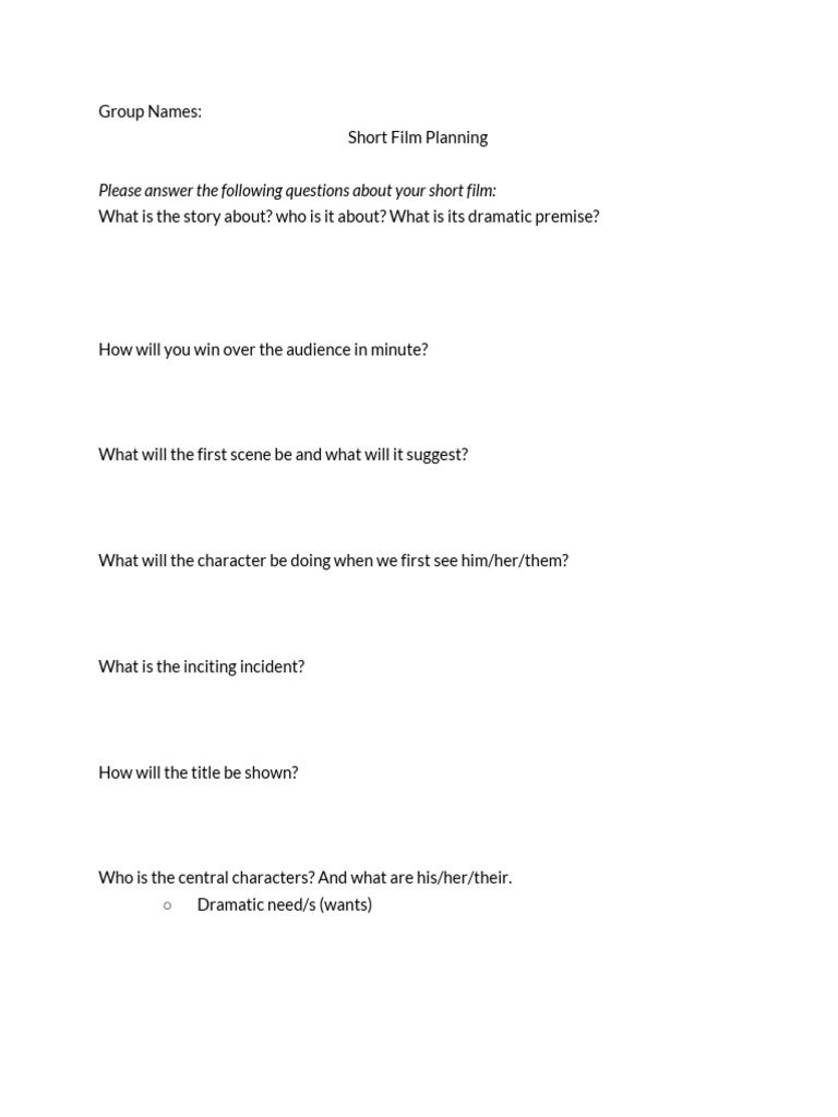 Short Film Planning Guide | PDF