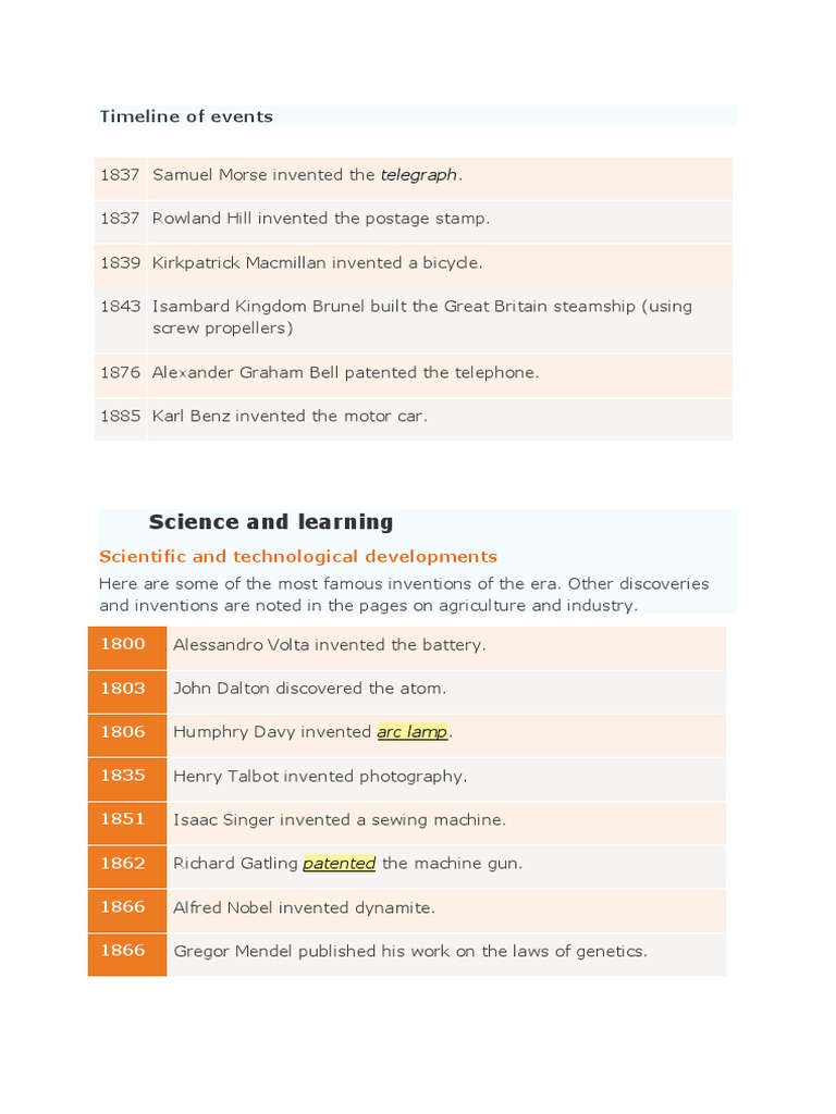 19th Century Inventions Timeline | PDF | History