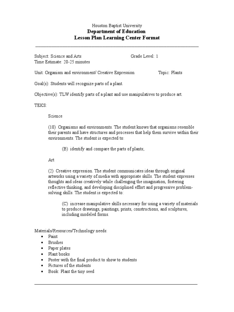 Department of Education Lesson Plan Learning Center Format | PDF ...