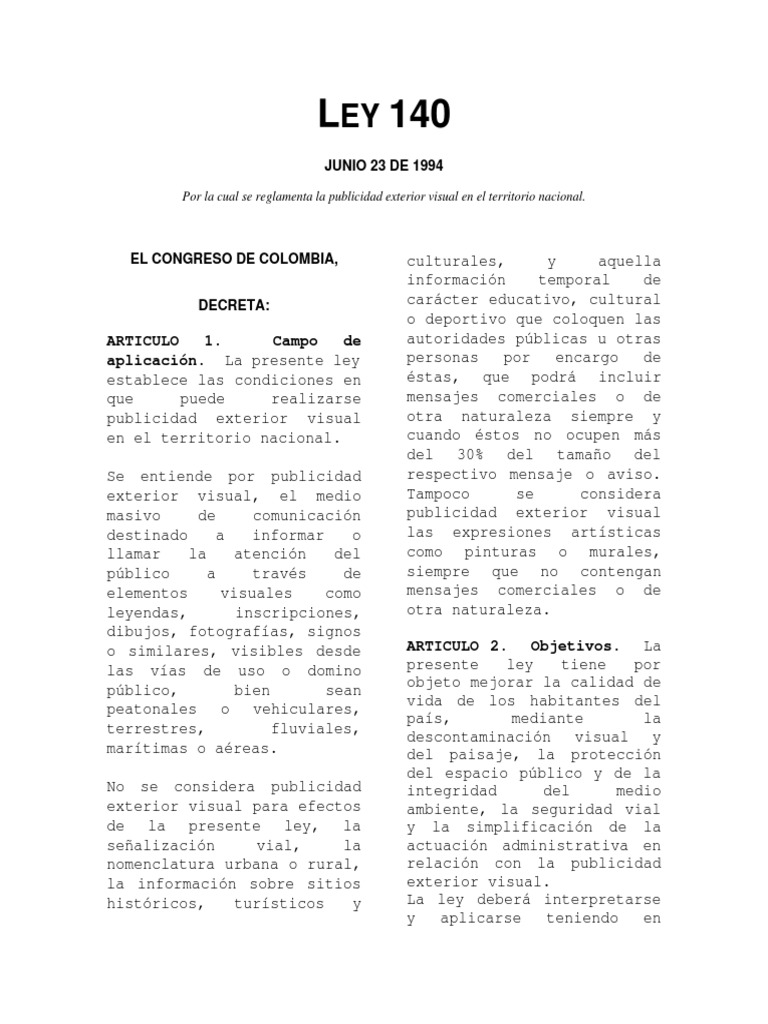 LEY 140 Del 94 AVISOS | PDF | Alcalde | Publicidad