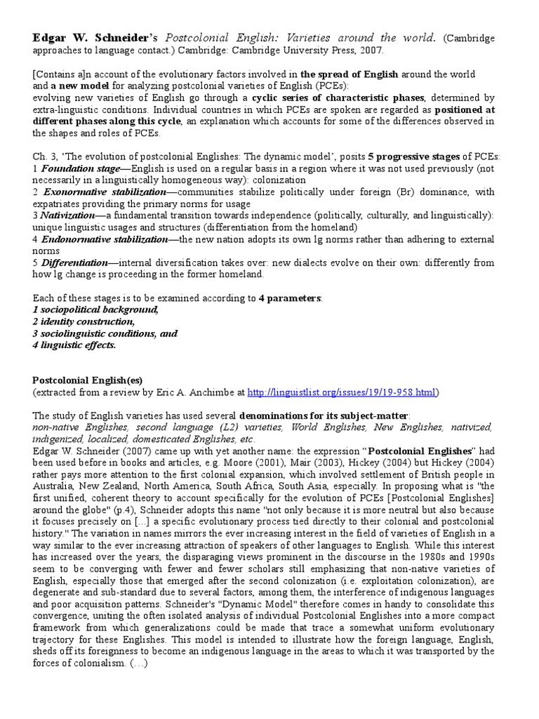 Schneider's Dynamic Model of PCEs | PDF | Postcolonialism | Colonialism