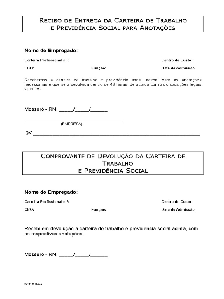 Recibo de entrega de CTPS | PDF