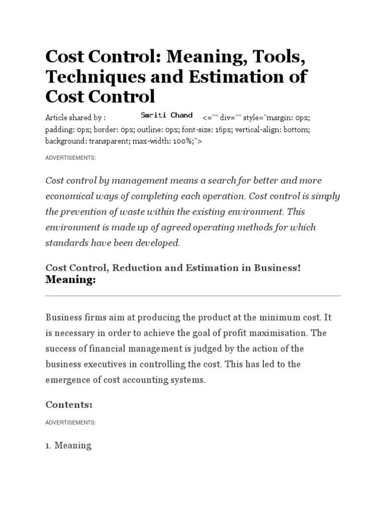 Cost Control | PDF | Cost Accounting | Long Run And Short Run