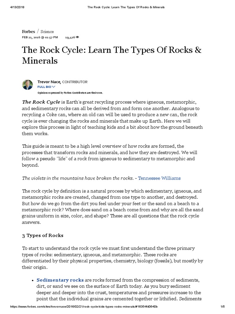 The Rock Cycle - Learn The Types of Rocks & Minerals | PDF | Rock ...