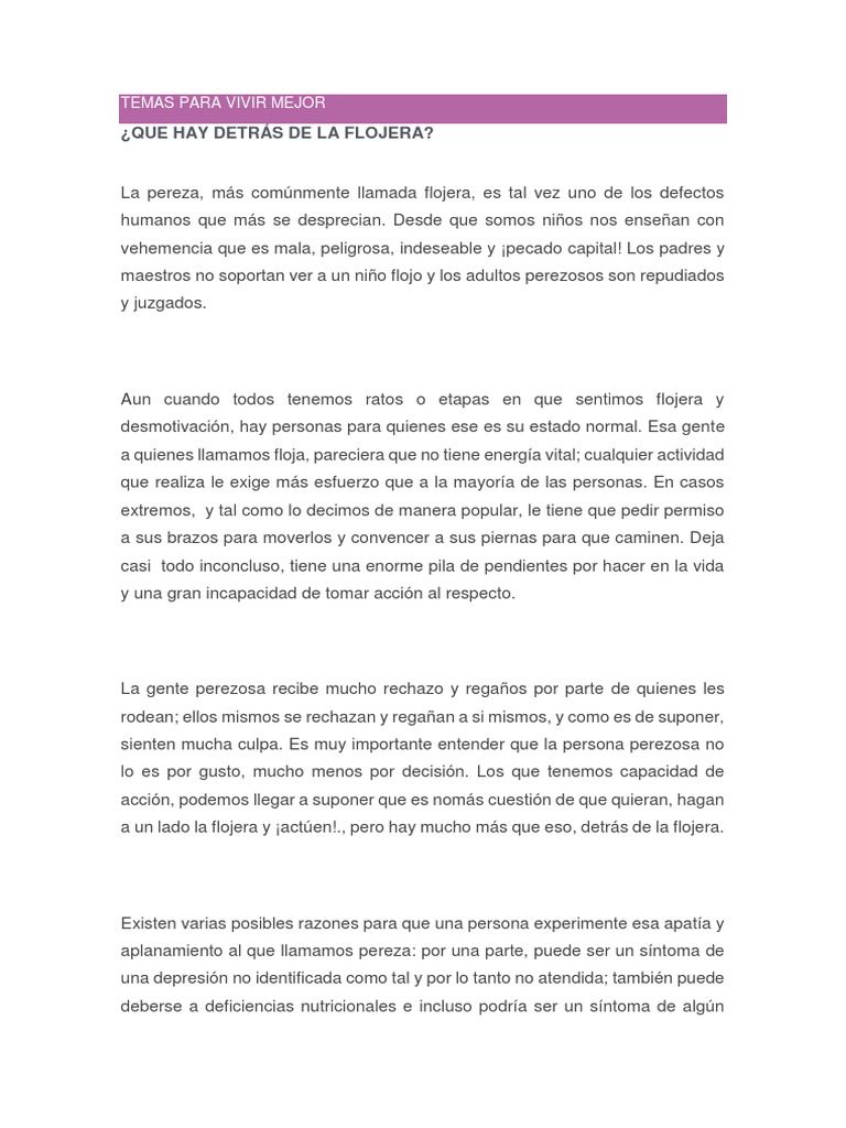 La Flojera | PDF | Vida | Motivación