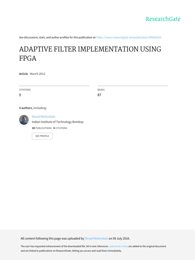 Adaptive Filter Implementation Using FPGA | PDF | Field Programmable Gate Array | Digital Signal ...